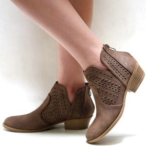 Shoes | New Brown V Cutout Ankle Booties Western Boots | Poshmark
